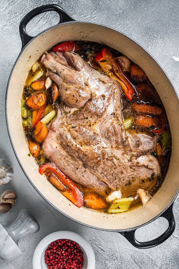 Braised Lamb Mutton Shoulder in a Baking Dish with Vegetables in Red ...