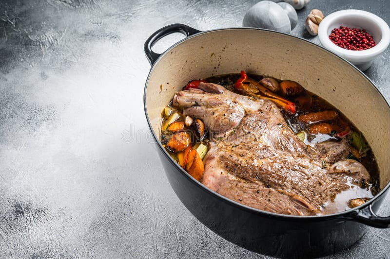 Braised Lamb Mutton Shoulder in a Baking Dish with Vegetables in Red ...