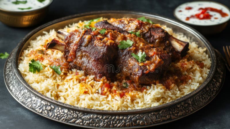 Braised Lamb Shank Biryani Rice Dish Stock Illustration - Illustration ...