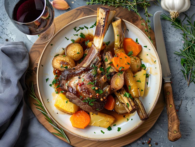 Braised Lamb Shank Lamb Shank with Root Vegetables Stock Illustration ...