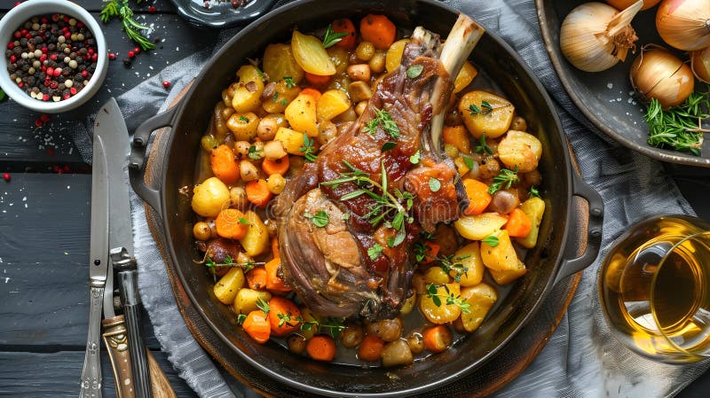 Braised Lamb Shank Lamb Shank with Root Vegetables Stock Illustration ...