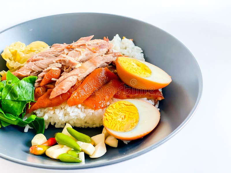 Braised Pork Leg with Steamed Rice Stock Photo - Image of recipe, bowl ...