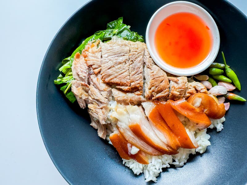 Braised Pork Leg with Steamed Rice Stock Image - Image of cooking ...