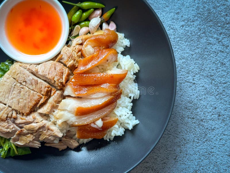 Braised Pork Leg with Steamed Rice Stock Photo - Image of plate, menu ...