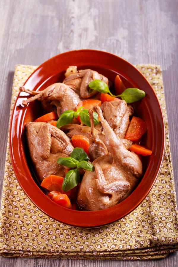 Braised Quails with Vegetables Stock Photo - Image of casserole, meal ...