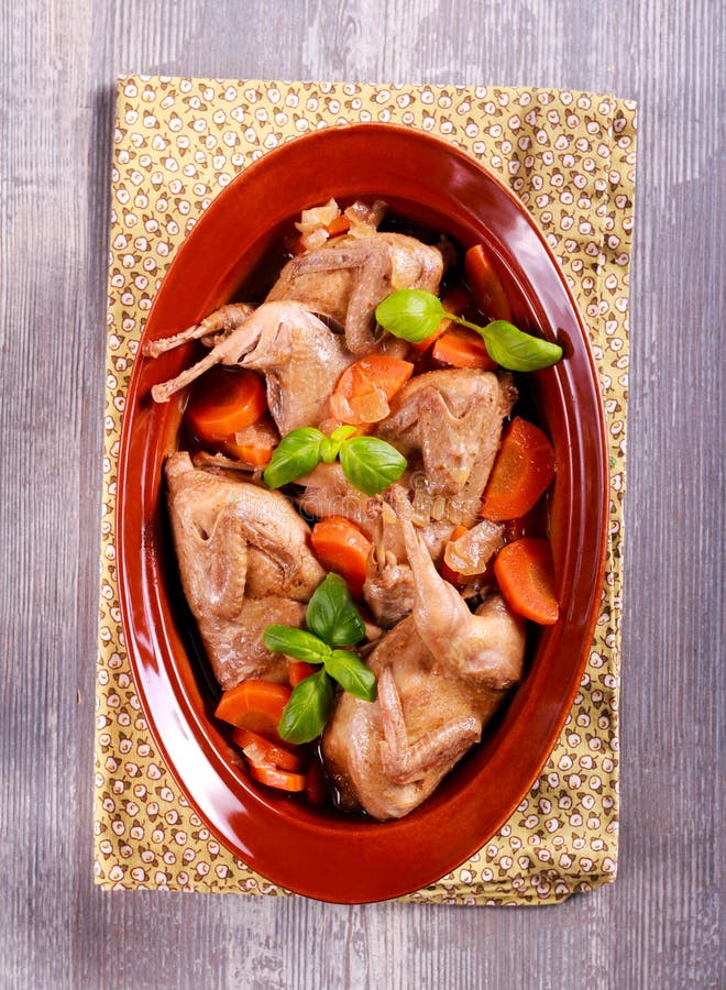 Braised Quails with Vegetables Stock Photo - Image of meat, food: 102326488