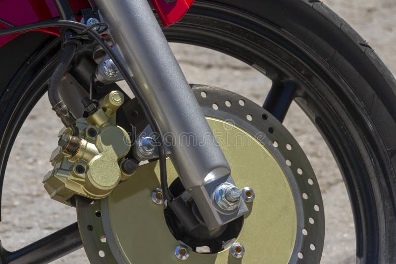 Brake Disc on Motorcycle Front Wheel Together with Device Stock Image ...