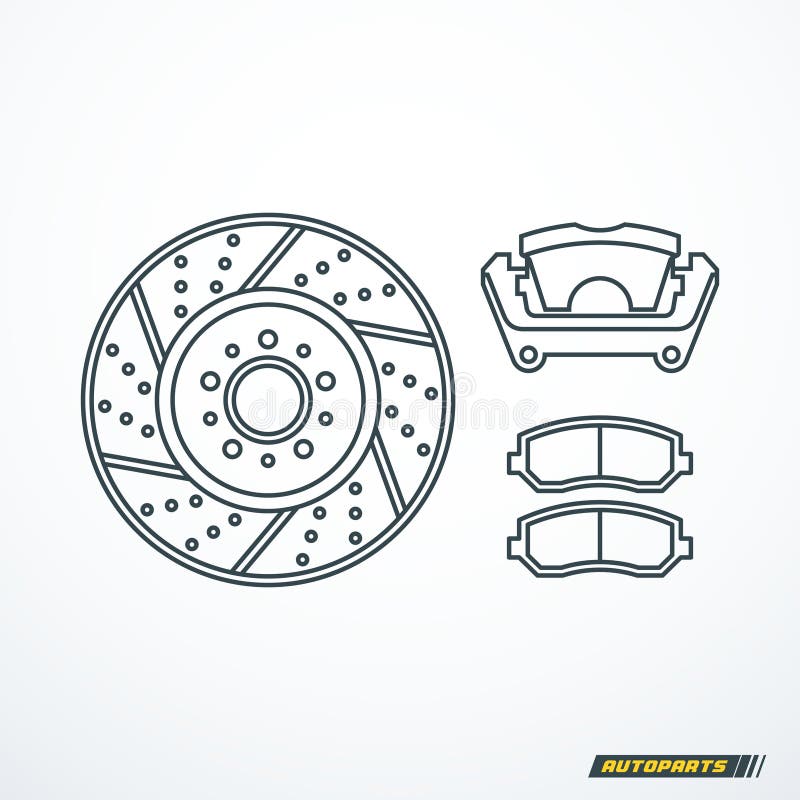 Car Brake Disc and Brake Pads Icon Set. Vector Illustration Stock ...