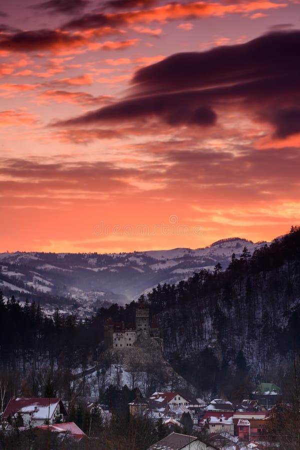 Bran Castle in the Carpathian Mountains , Sunset Landscape from ...