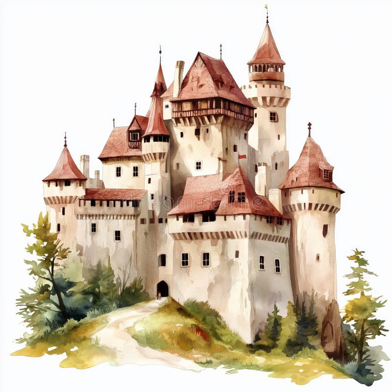 Bran Castle. Bran Castle Hand Drawn Watercolor Illustration Stock ...