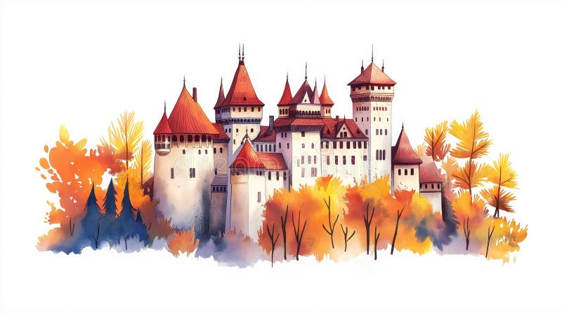 Bran Castle. Bran Castle Hand Drawn Watercolor Illustration Stock ...