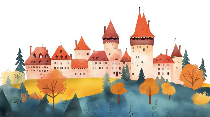 Bran Castle. Bran Castle Hand Drawn Watercolor Illustration Stock ...