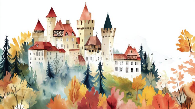 Bran Castle. Bran Castle Hand Drawn Watercolor Illustration Stock ...