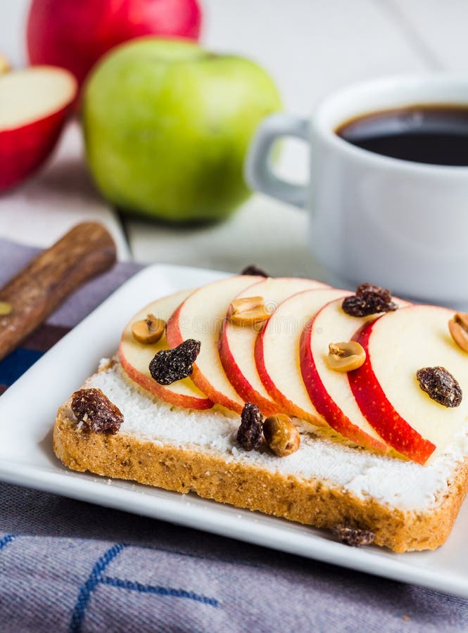 Bran Toast with Cheese, Apple and Dried Fruit, Bright Breakfast Stock ...