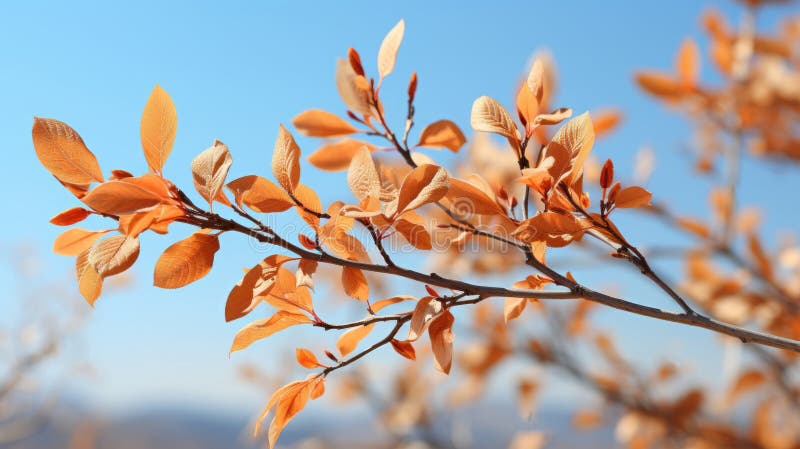 A Branch with Brown Leaves. Generative AI. Stock Illustration ...