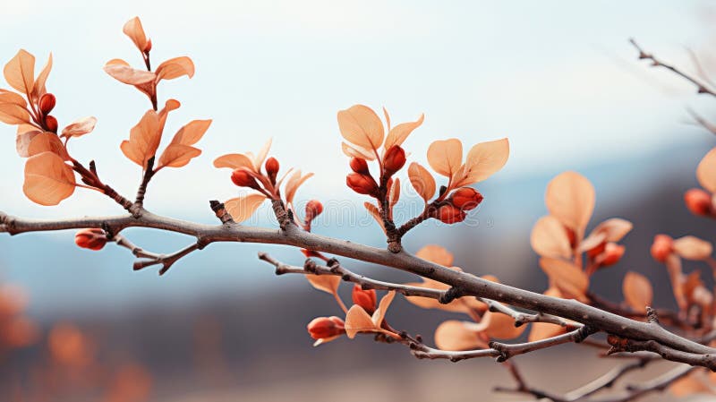 A Branch with Brown Leaves. Generative AI. Stock Illustration ...