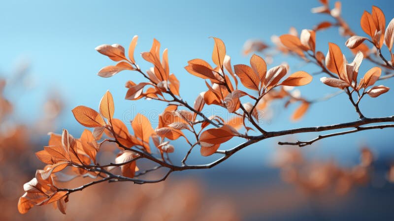 A Branch with Brown Leaves. Generative AI. Stock Illustration ...