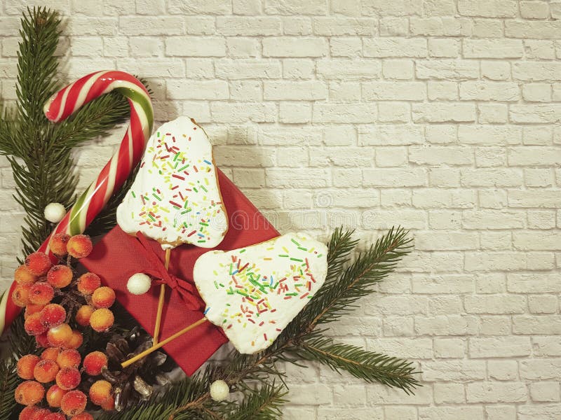 Branch of a Christmas Tree a Stone Wall, of Gingerbread Stock Photo ...