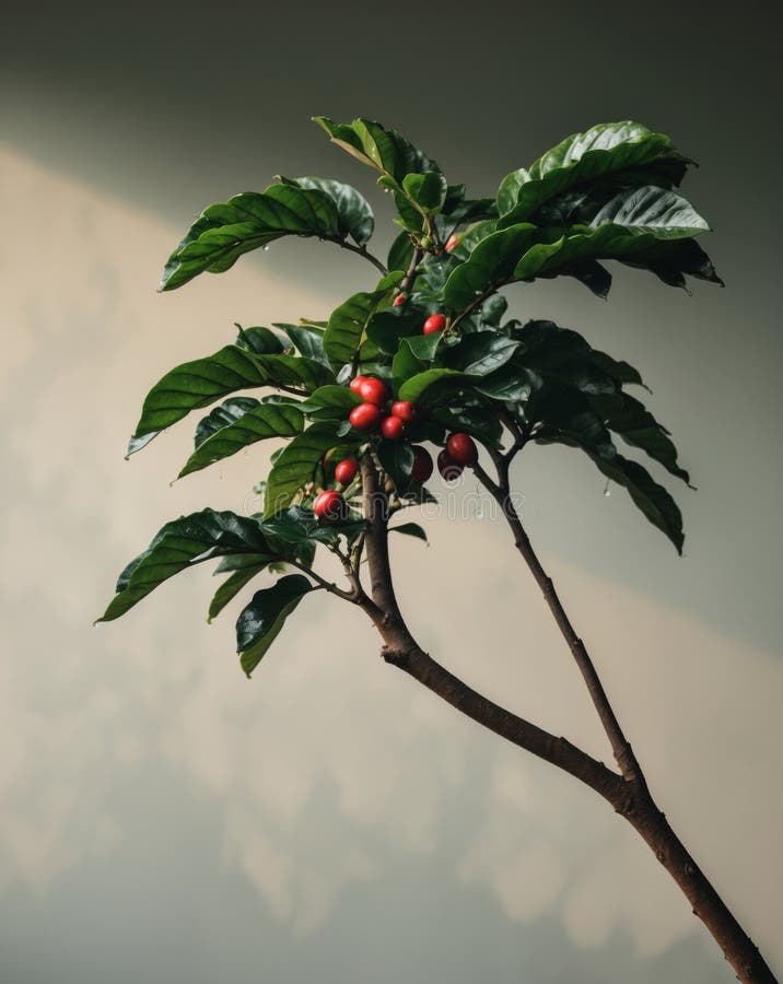 A Branch of a Coffee Tree with Fruits and Green Leaves. Stock Photo ...