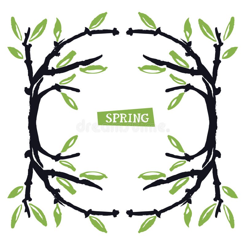 Branch with Green Leaves Spring Design Card Stock Vector - Illustration ...