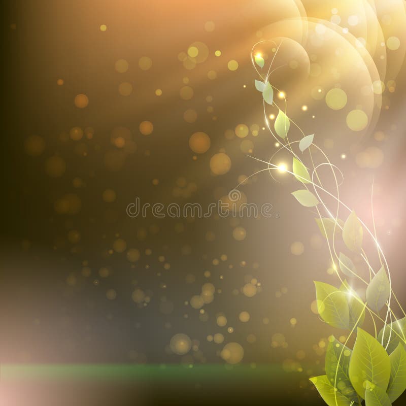 Branch with Leaves on an Abstract Background with Rays and Spots Stock ...