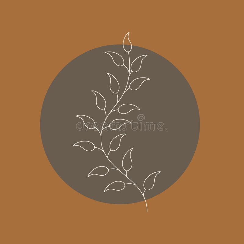 Branch with Leaves on the Background of a Dark Circle. Abstract Vector ...