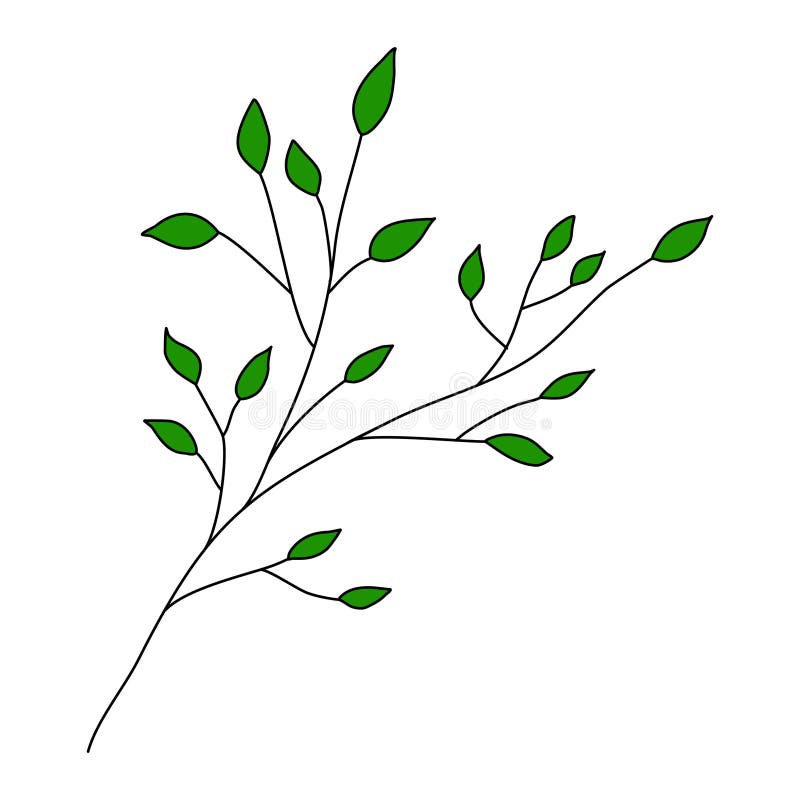 Sprig or Branch, Ecology or Natural Element, Doodle Style Flat Vector ...