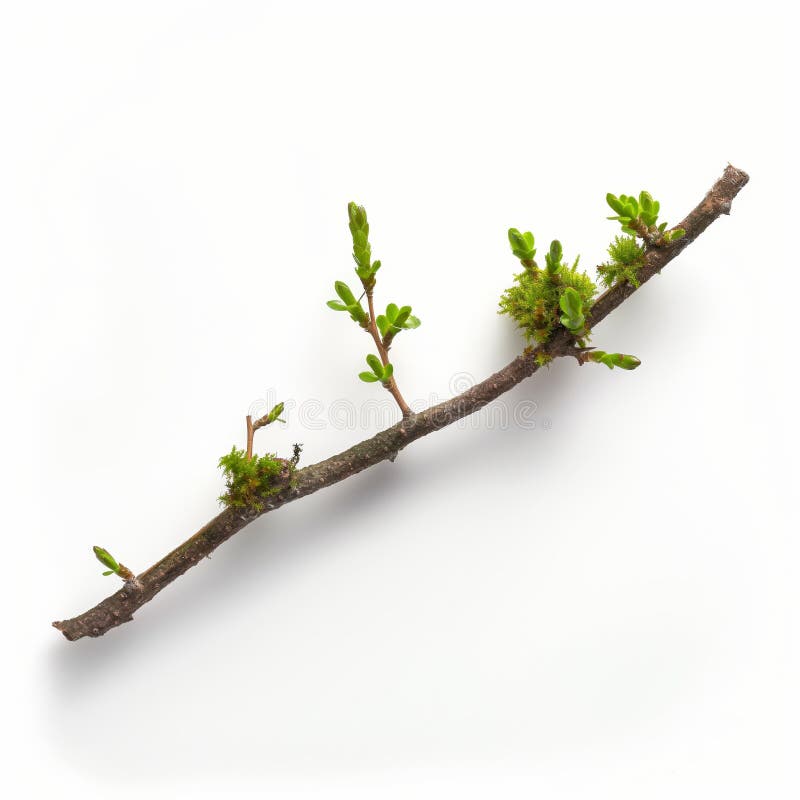 Moss Growing on a Small Twig Isolated on White Background Stock Photo ...