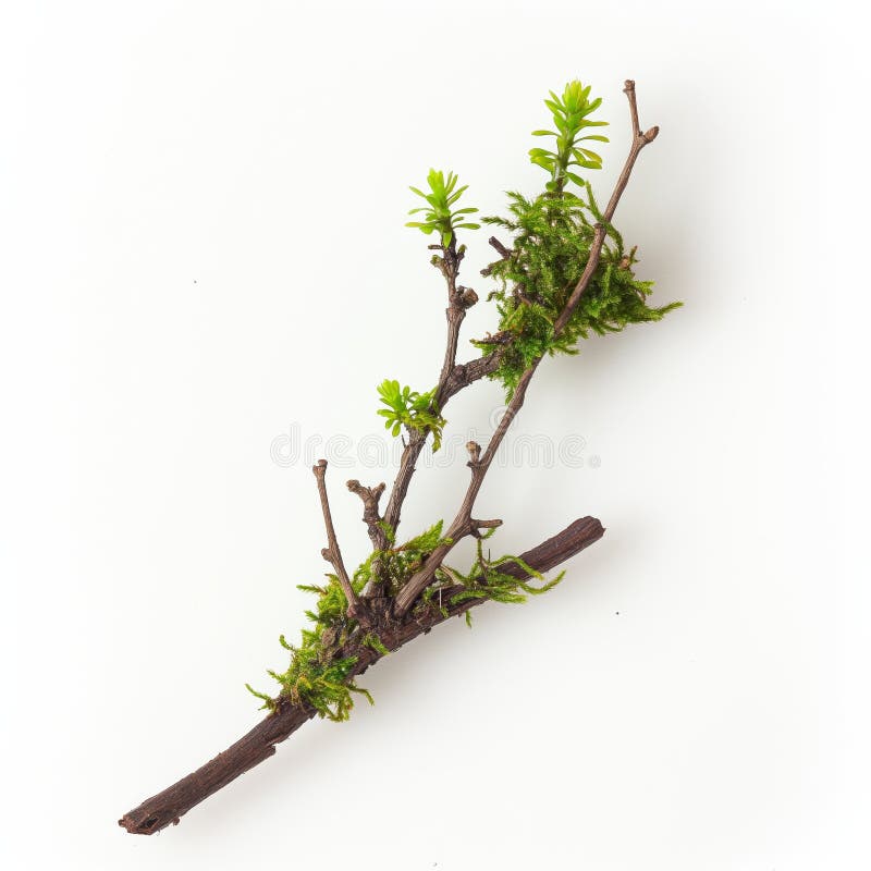 Moss Growing on a Small Twig Isolated on White Background Stock Photo ...