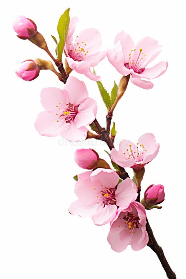 Branch of Pink Flowered Tree with Leaves and Buds. Generative AI Stock ...