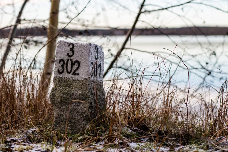 Branch Post in the Forest. Marking in Forest Area Stock Photo - Image ...