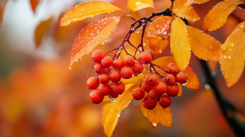 A Branch of Red Berries is Covered in Rain Stock Illustration ...