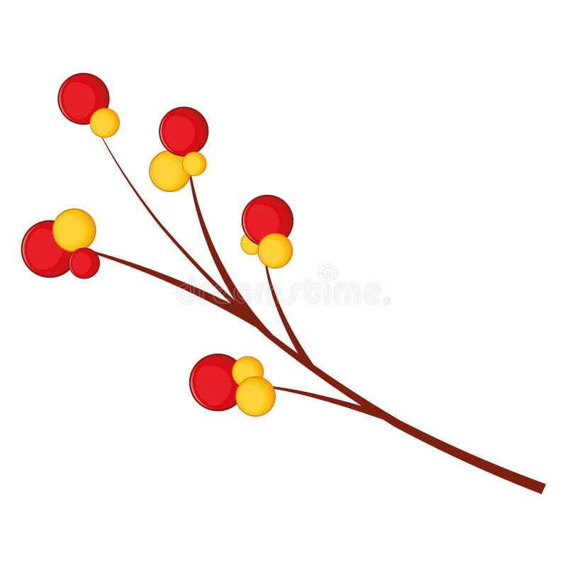Branch with Red and Yellow Berries, Simple and Stylized, Vector Stock ...