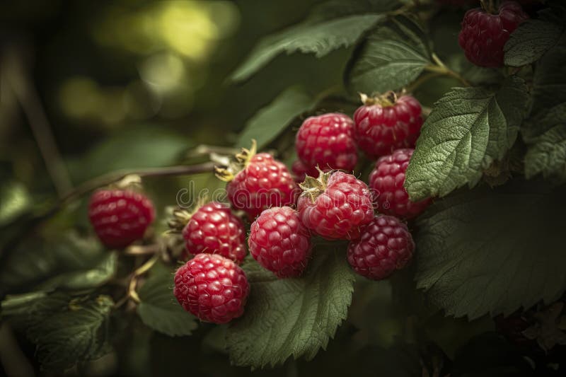 Branch of Ripe Raspberries in a Garden Stock Illustration ...