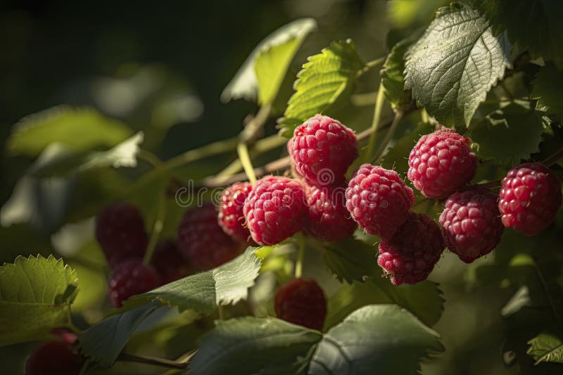 Branch of Ripe Raspberries in a Garden Stock Illustration ...