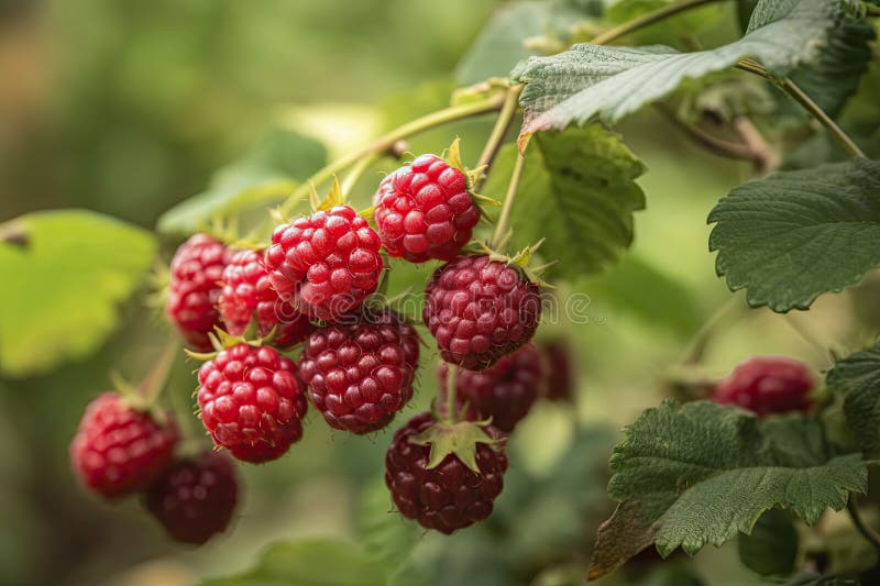 Branch of Ripe Raspberries in a Garden Stock Photo - Image of nature ...