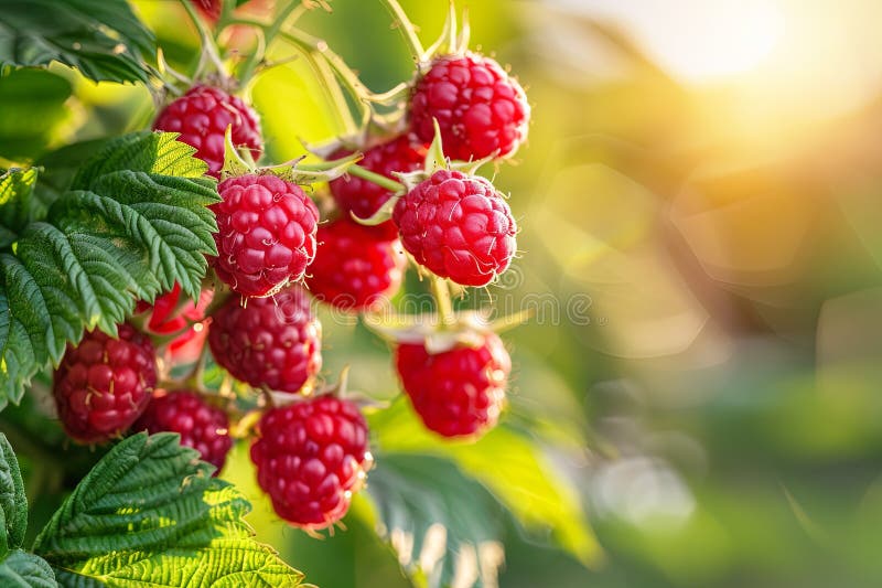 Branch of Ripe Red Raspberries in Garden Stock Image - Image of bush ...