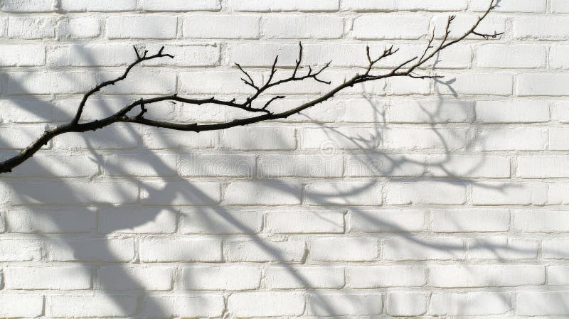 Branch Shadow on White Brick Wall Stock Illustration - Illustration of ...