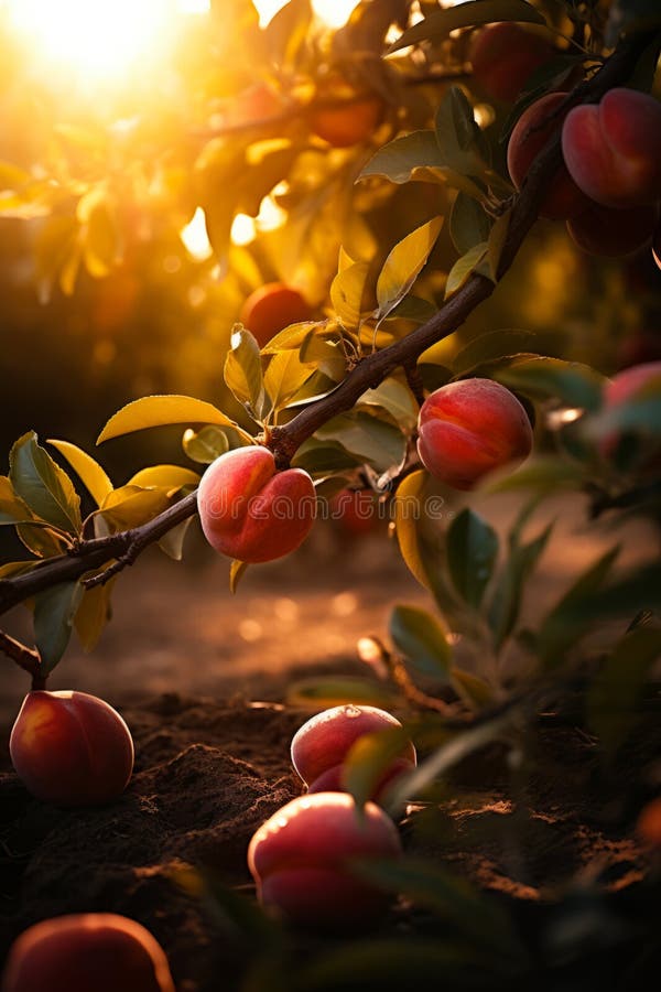 Branch with Some Fruit on it and the Sun Shining through the Leaves ...