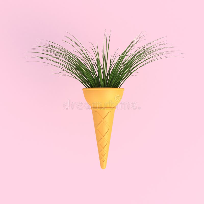 Branch Tree in Ice Cream Cone Abstract Minimal Pink Background Stock ...