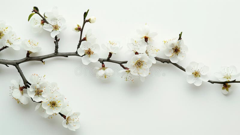 Branch with White Flowers on White Background Stock Image - Image of ...