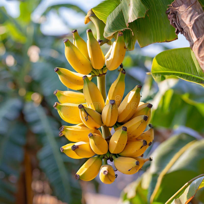 A Branch with Yellow Bananas on a Tree. Stock Image - Image of ripe ...