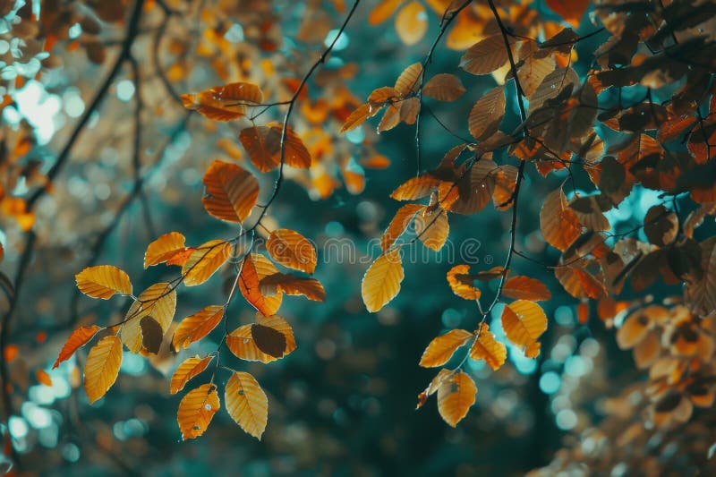 Branch with Yellow Leaves Hanging Down, Cool Breeze Rustling the Leaves ...