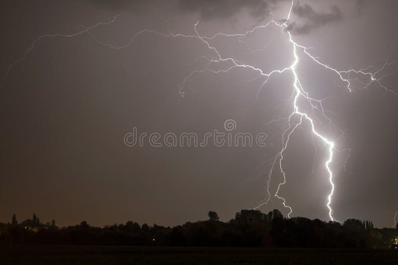 Branched Lightning in a Slow Moving Thunderstorm. Stock Image - Image ...