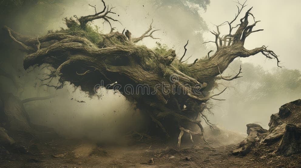 Branches falling tree stock illustration. Illustration of deforestation ...