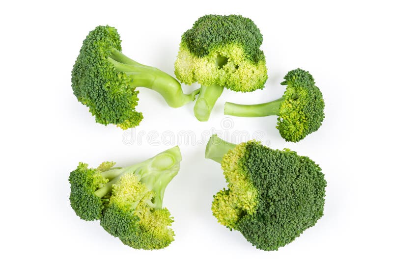 Branches of Fresh Broccoli on a White Background, Top View Stock Image ...
