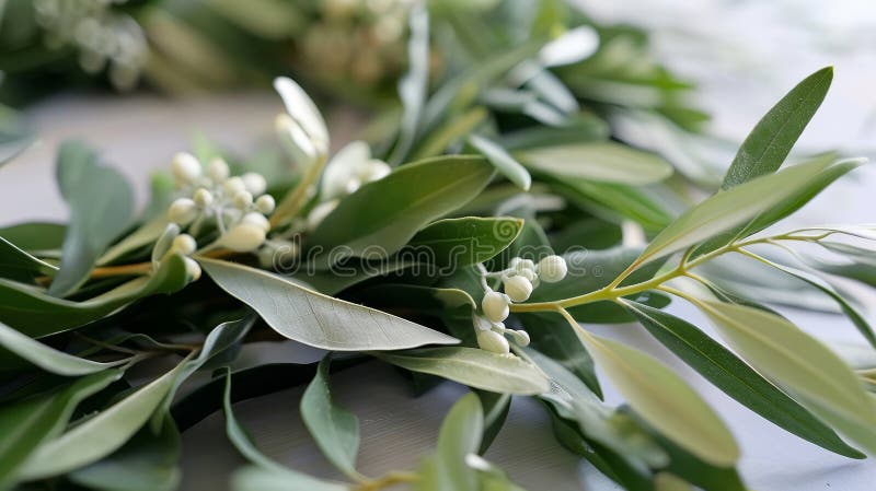 Branches of Fresh Mistletoe with Delicate White Berries Close-up ...
