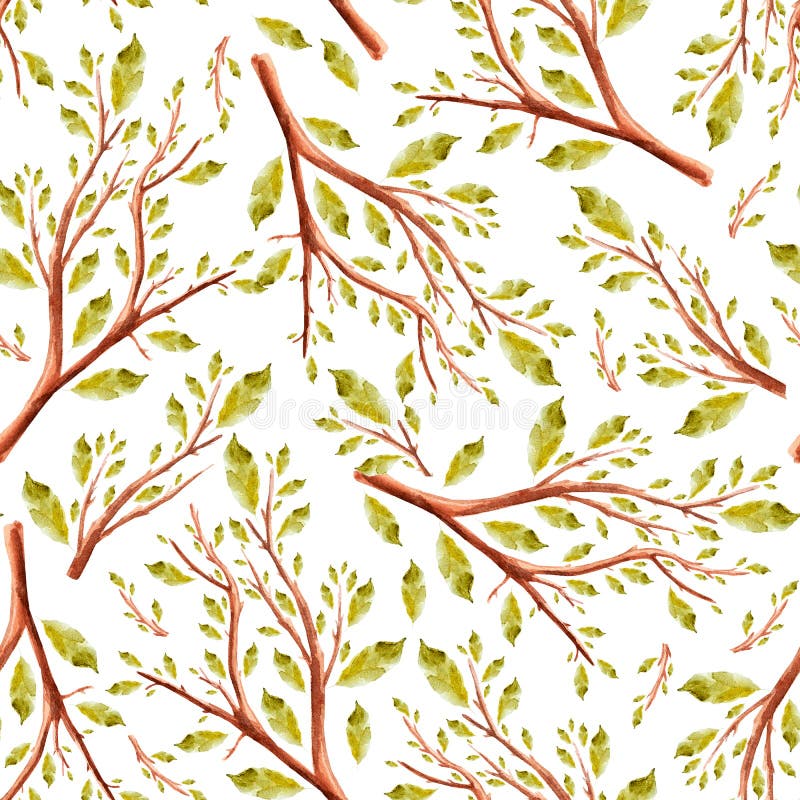 Branches in the Garden Watercolor Seamless Pattern Stock Illustration ...