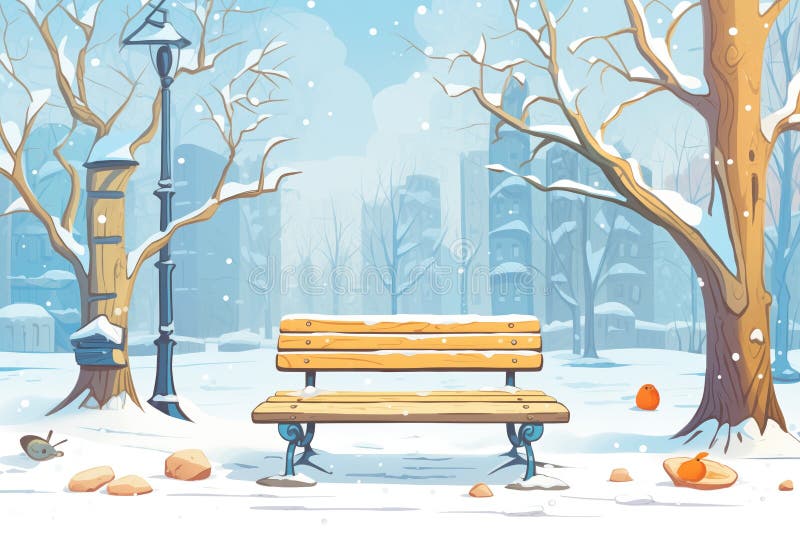 Branches Over Snow-covered Bench in Park Stock Photo - Image of ...