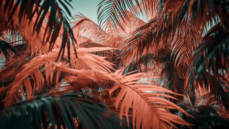 Branches of Palm Trees Toned in Living Coral Generative AI Stock ...